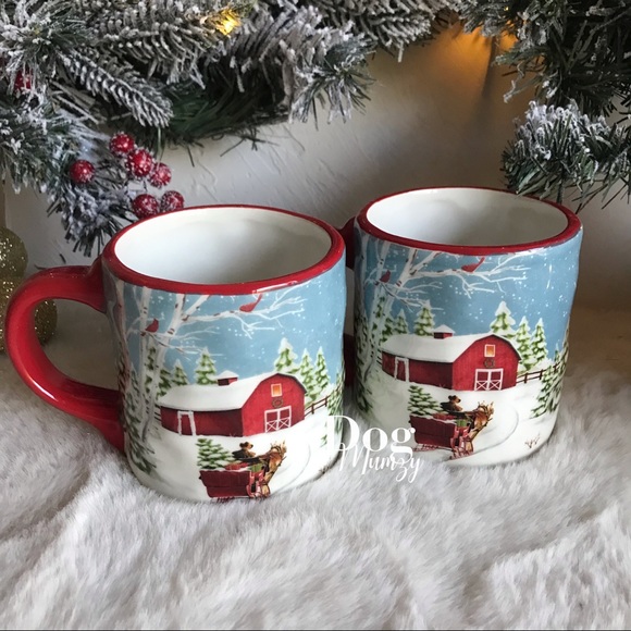 spectrum design | Holiday | Red Barn Farm Truck Pebbled Holiday Mugs ...